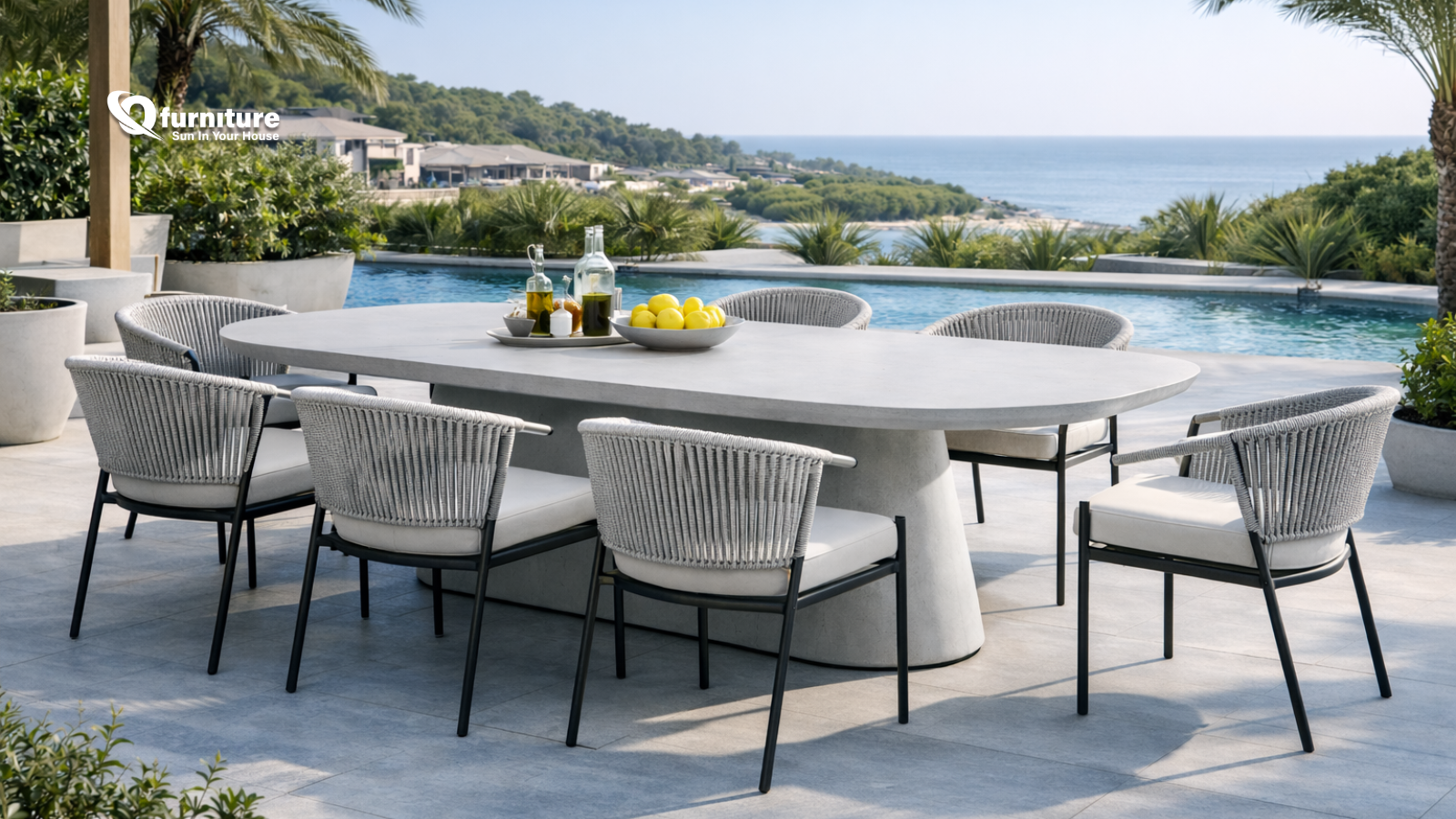 Outdoor Concrete Dining Table for Commercial Outdoor Spaces | Q-Furniture